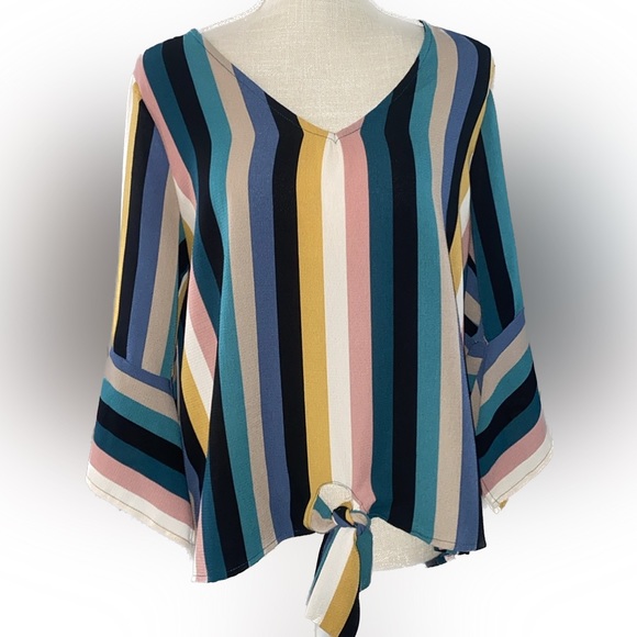Vine & Love | Tops | Vine Love Striped Top With Tie | Poshmark